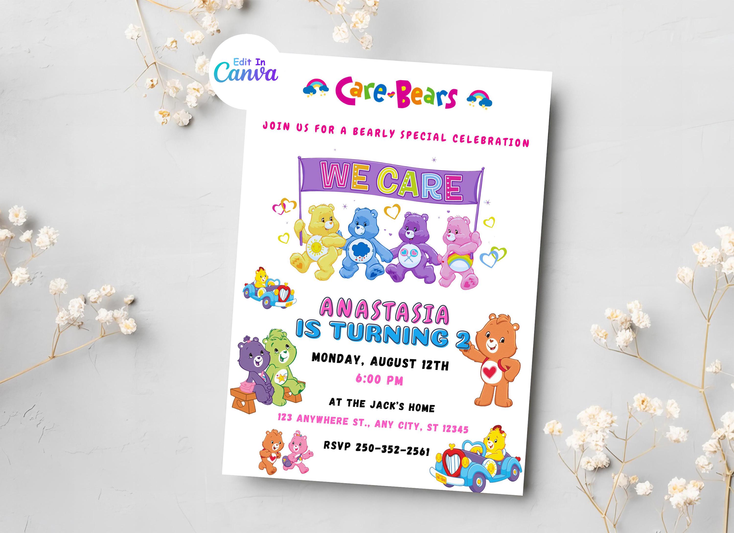 Editable Care Bears Birthday Invitation, Bear Birthday Party Invite ...