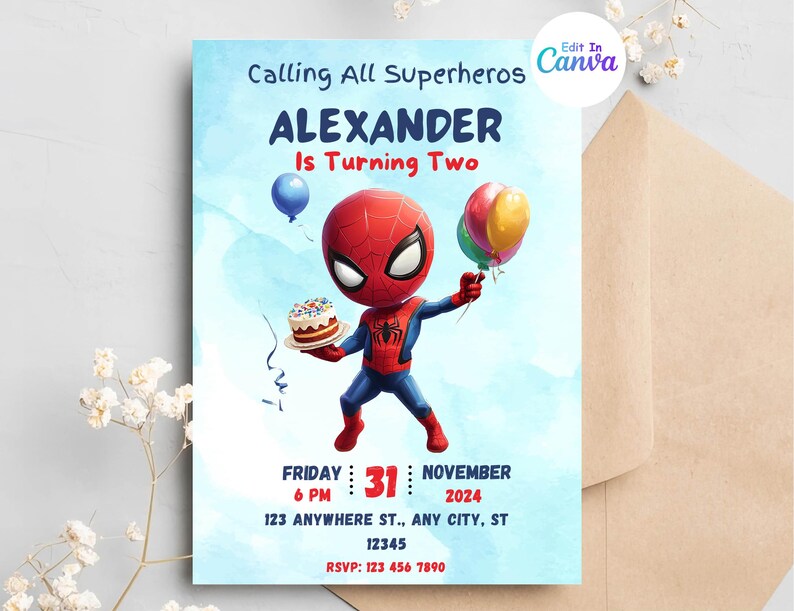 Editable Spider Man Birthday Invitation Template, Printable Birthday ...