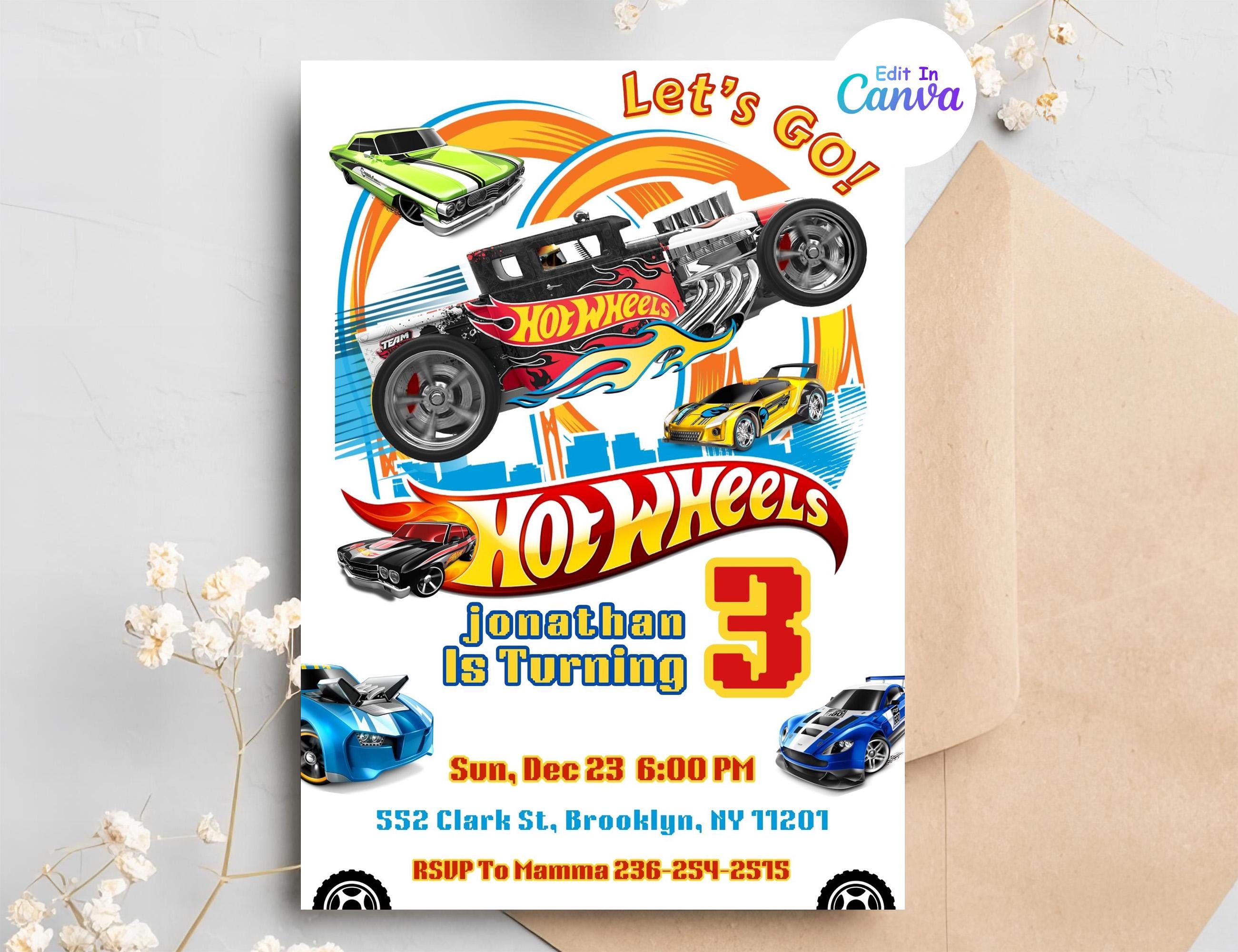 Hot Car Wheel Invitation, Race Cars Birthday Invitation, Digital Hot ...