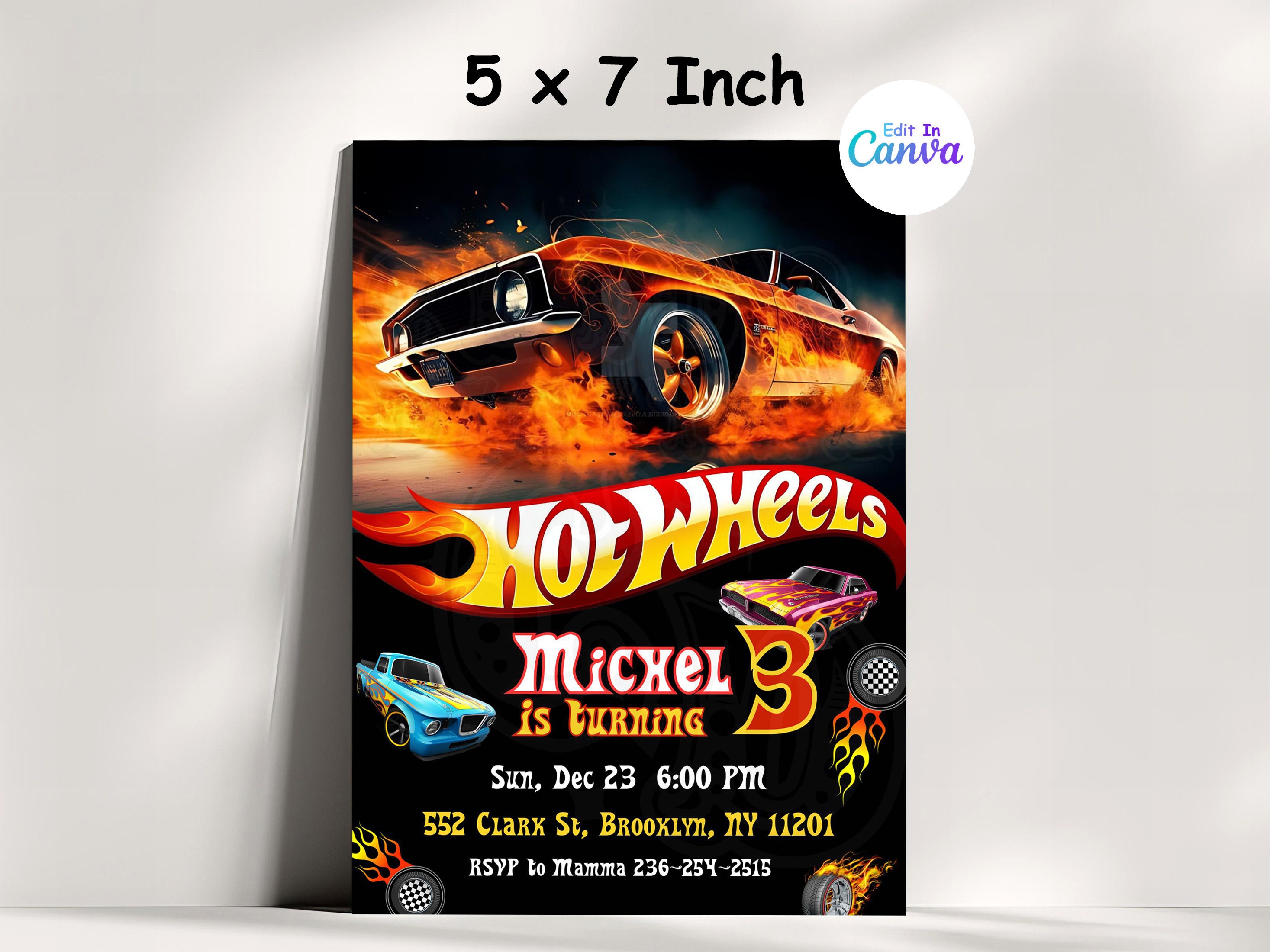Hot Car Wheel Invitation, Race Cars Birthday Invitation, Digital Hot ...