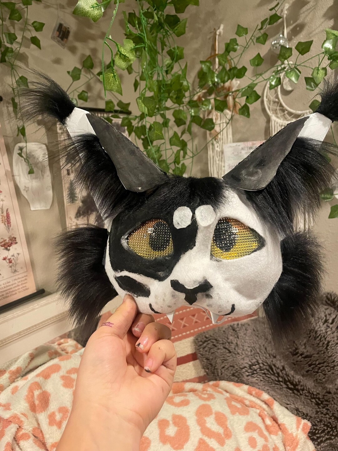 Spotted Fluffy Cat Mask - Etsy