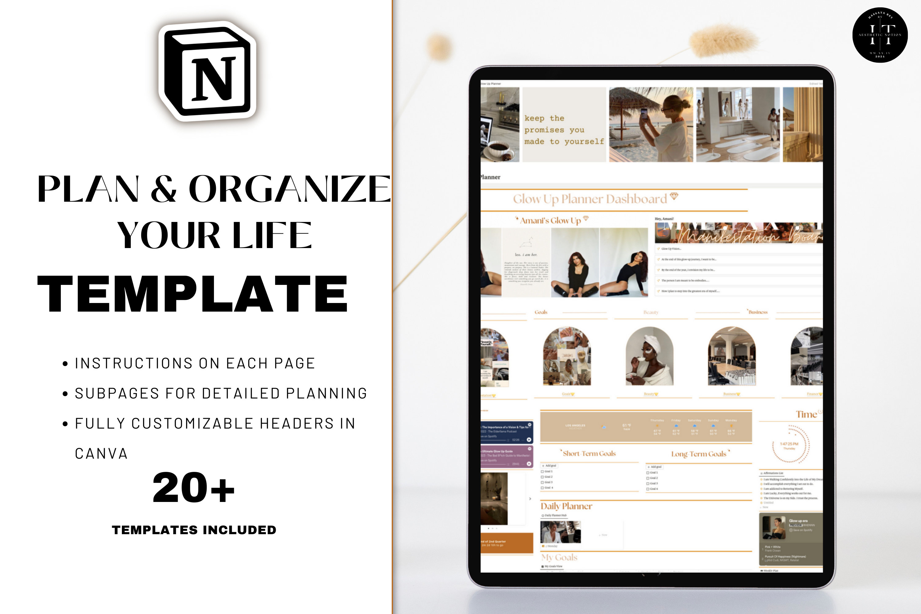 Glow up Notion Life Planner Template All in One That Girl Notion 2024 ...