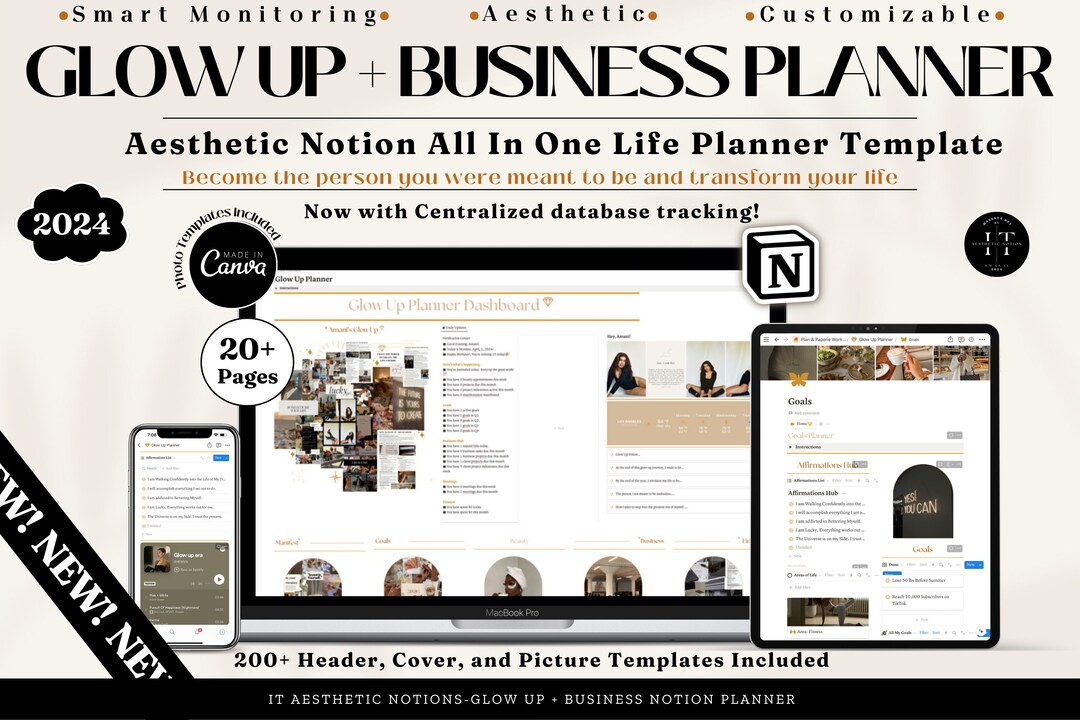 Glow up Notion Life Planner Template All in One That Girl Notion 2024 ...