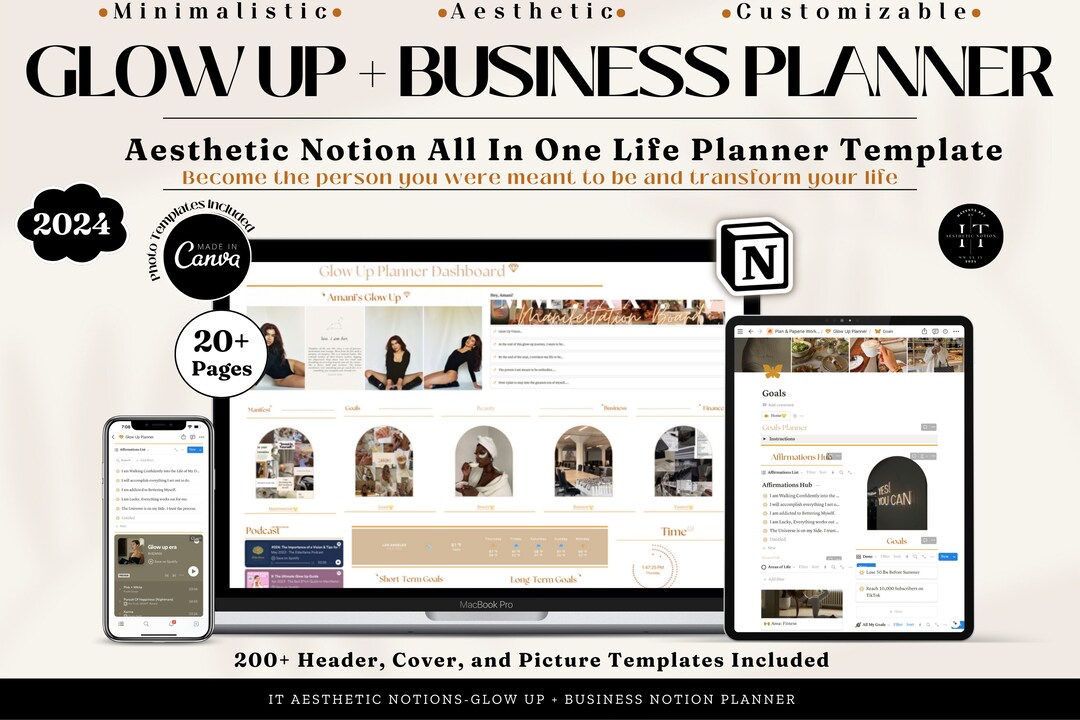 Glow up Notion Life Planner Template All in One That Girl Notion 2024 ...