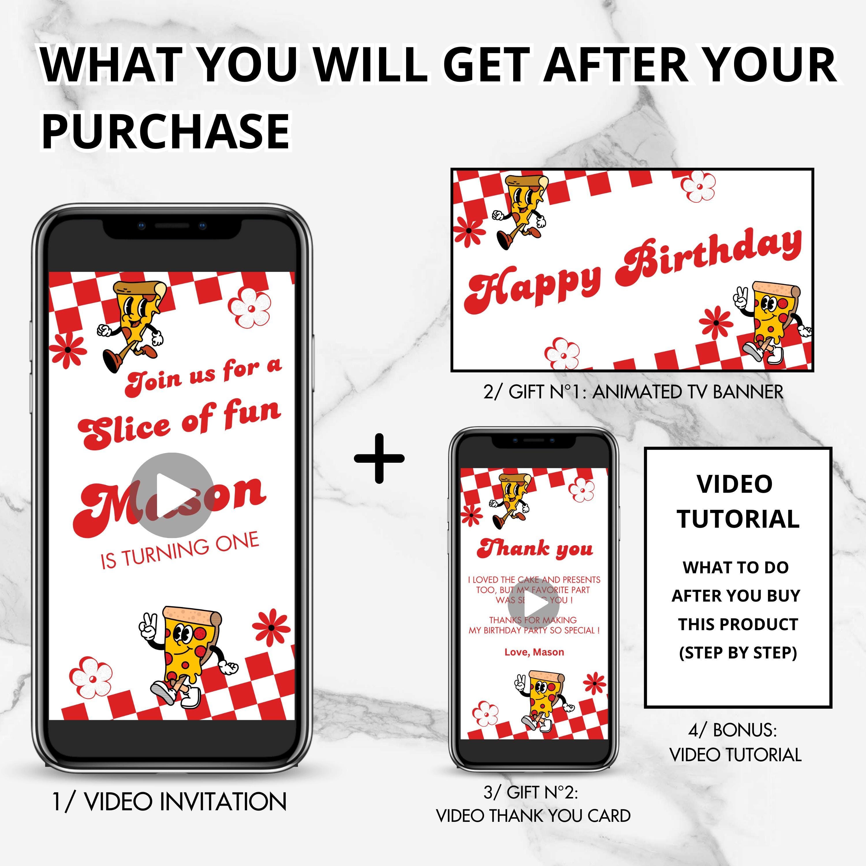 Pizza Slice of Fun Baby 1st Birthday Invitation | Animated Invitation ...