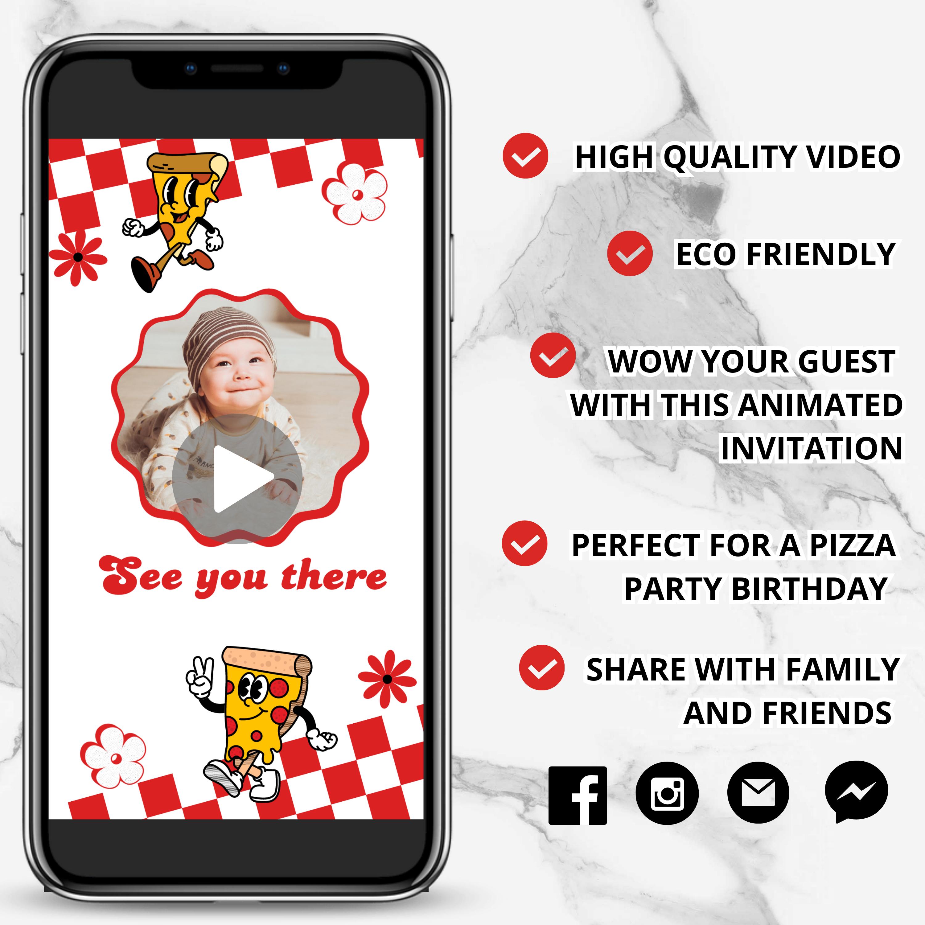 Pizza Slice of Fun Baby 1st Birthday Invitation | Animated Invitation ...