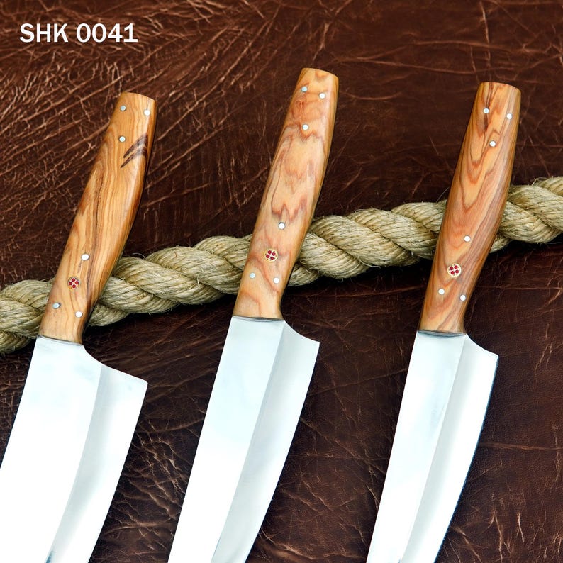 Custom Handmade D2 Tool Steel 3 Piece Chef Set Chef Knife Pairing Knife ...