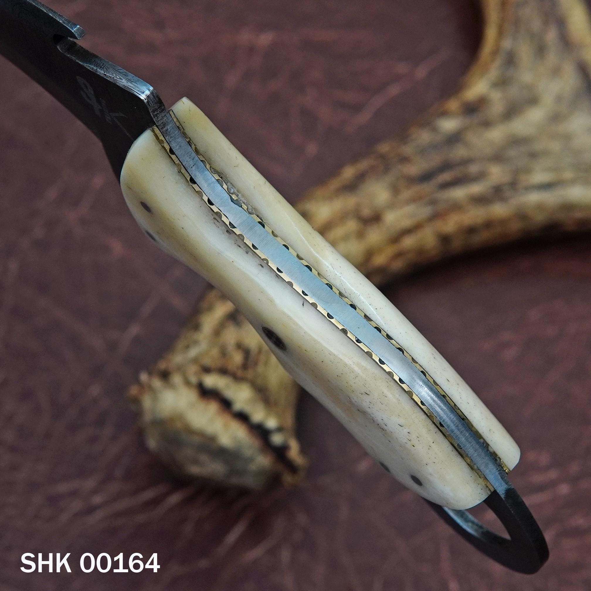 Handmade Damascus Steel Karambit Knife: Camel Bone Handle, Leather ...