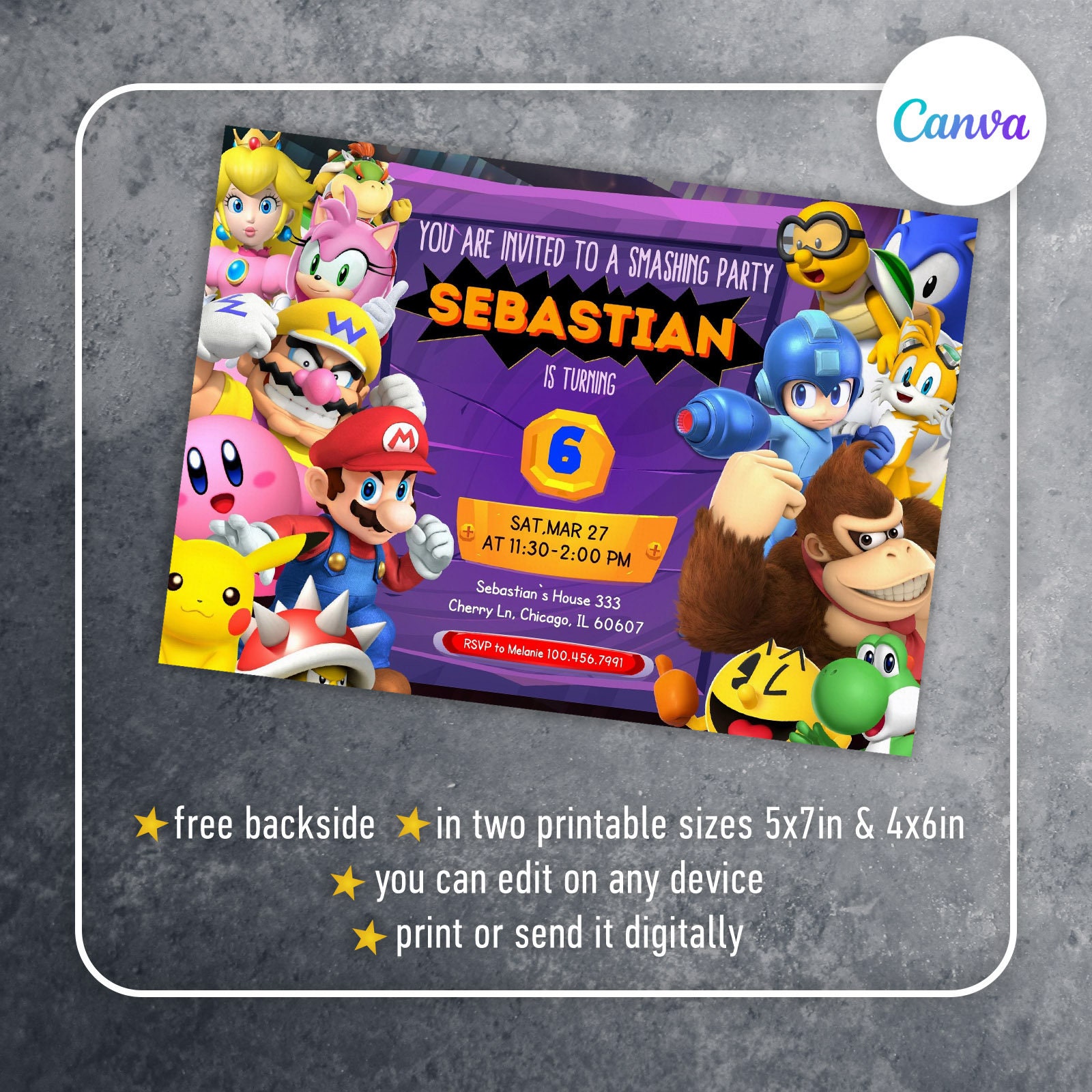 Printable Smash Bros Invitation, Fighting Birthday Invite, Editable ...