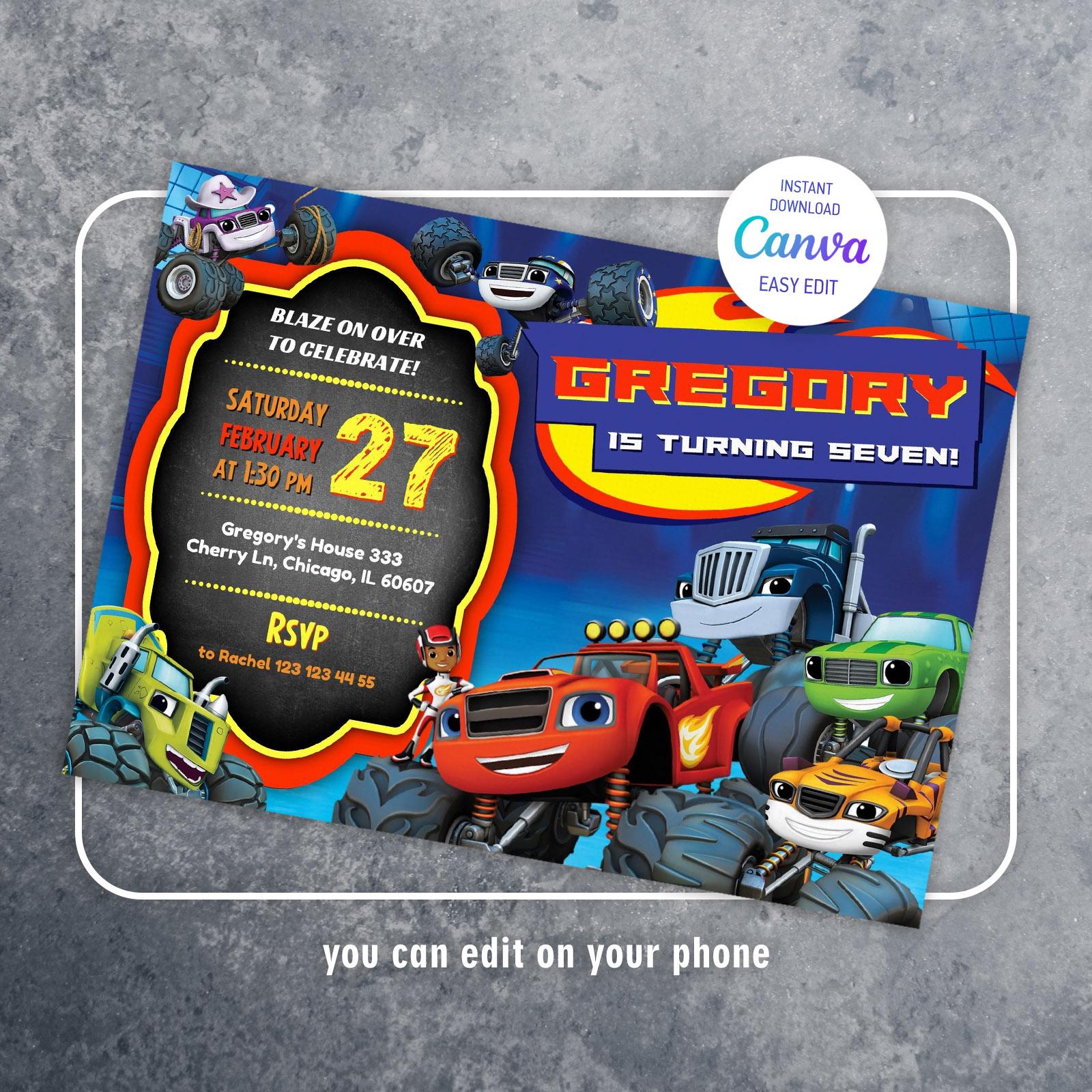 Monster Machines Invitation, Monster Truck Invite Template, Printable ...