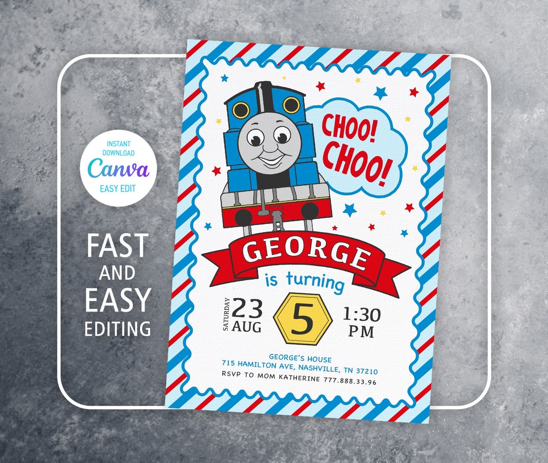 Printable Thomas Train Birthday Invitation, Editable Thomas Party ...