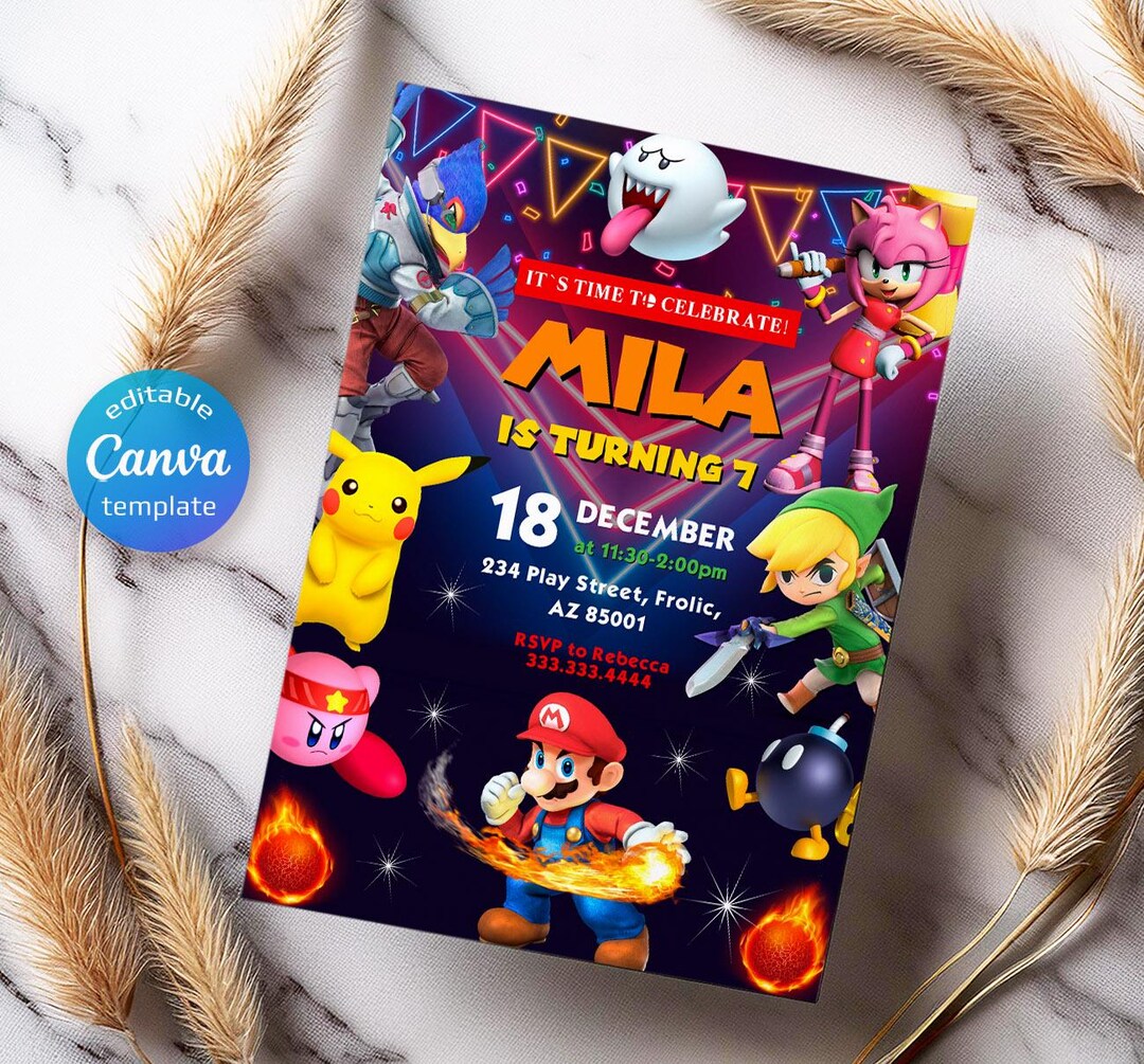 Printable Smash Bros Invitation, Fighting Birthday Invite, Editable ...