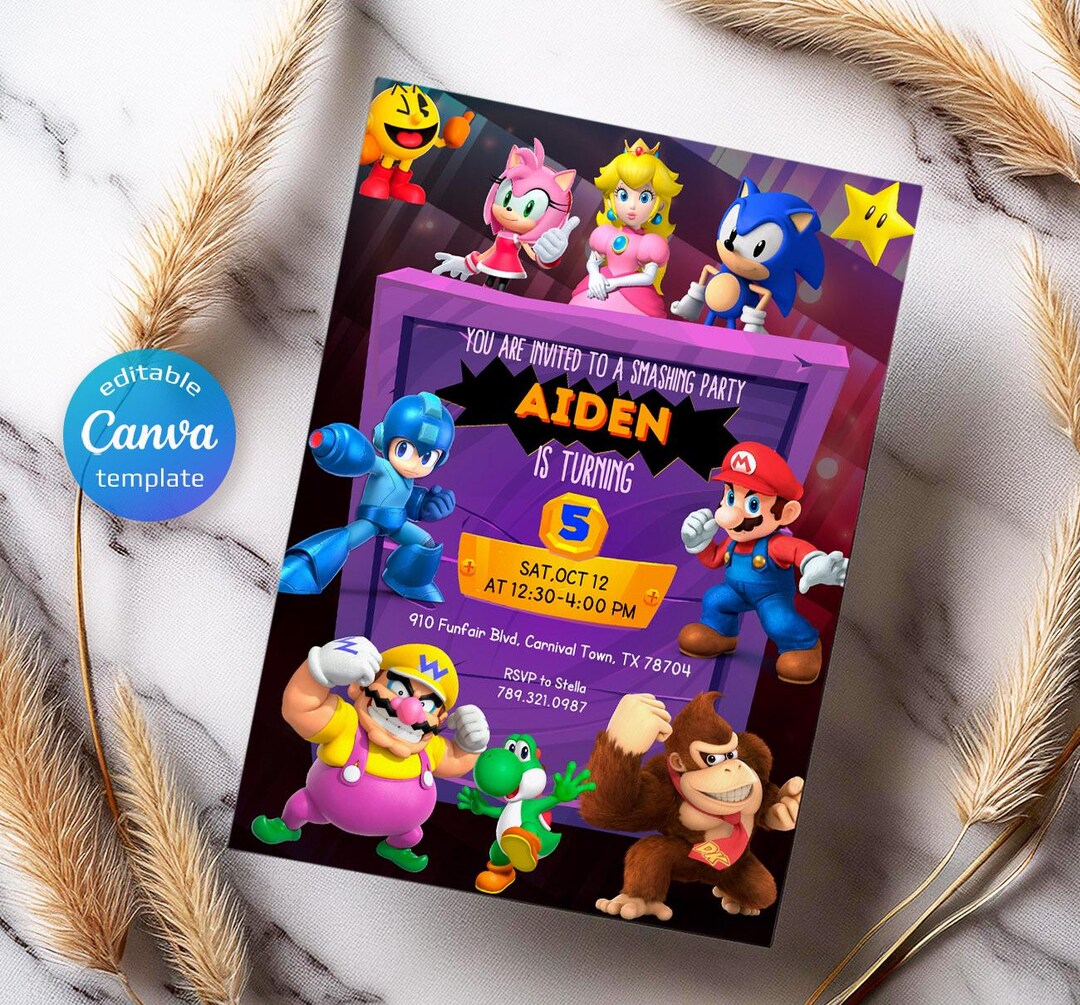 Printable Smash Bros Invitation, Fighting Birthday Invite, Editable ...