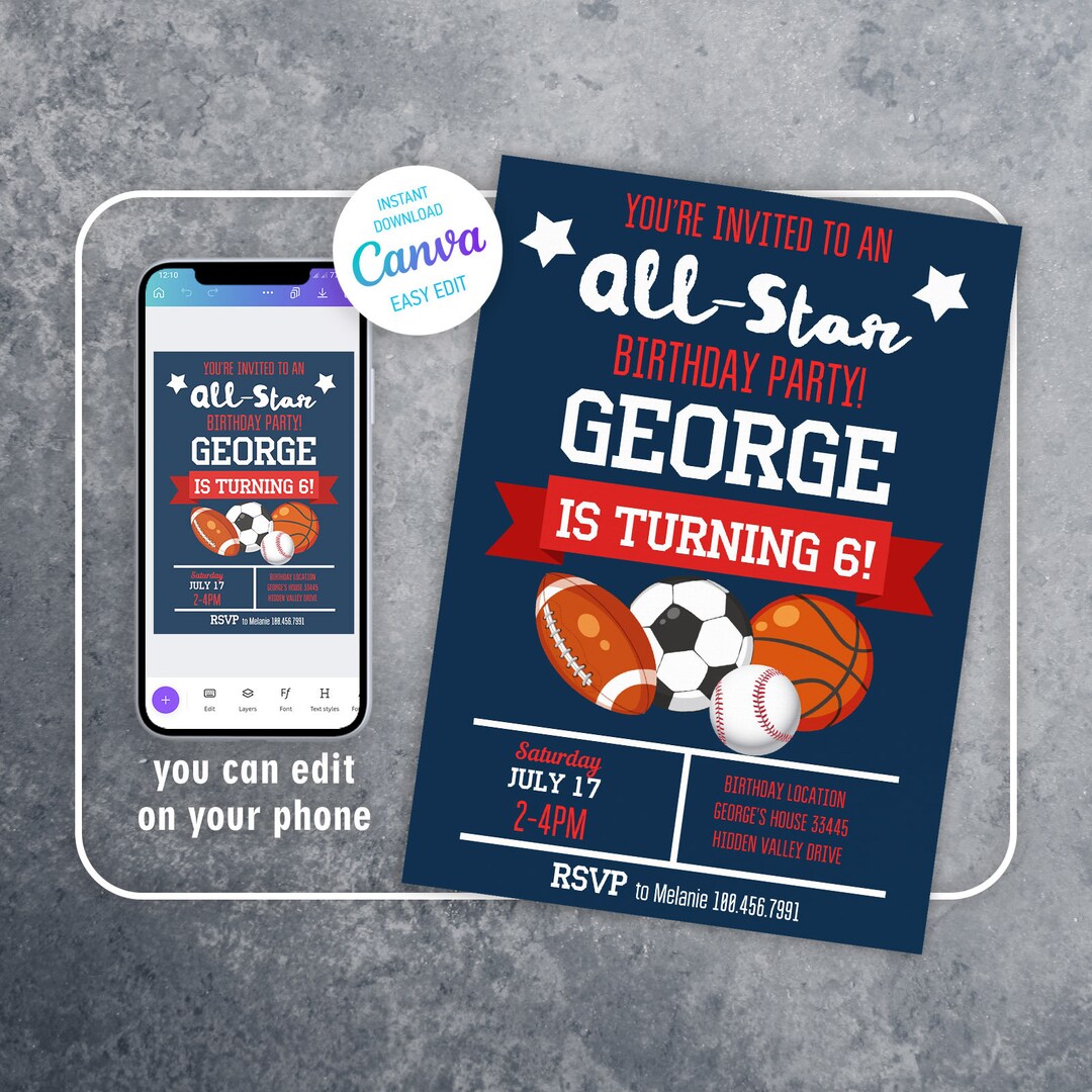 Printable Sport Birthday Printable Invitation, Sport Invitation, Sport ...