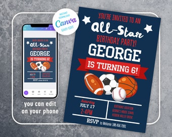 Sport Theme Flyer, Sport Birthday Printable Invitation, Sport ...