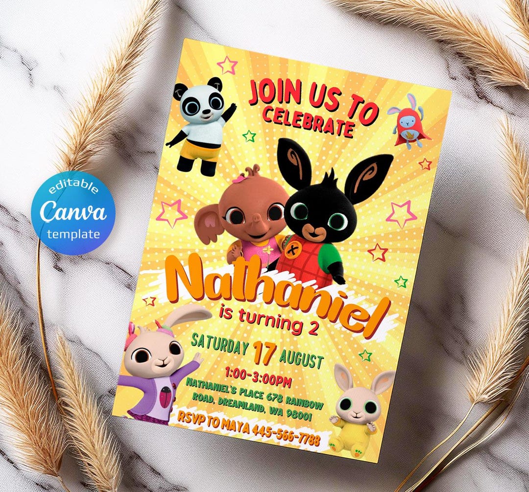 Bing Birthday Invitation, Bunny Printable Invitation, Party Invite ...