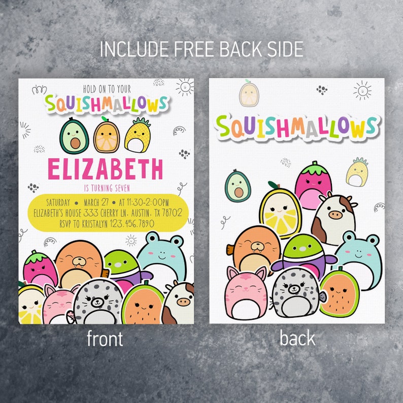 Printable Squish Birthday Invitation, Girl Birthday Invite, Squish ...