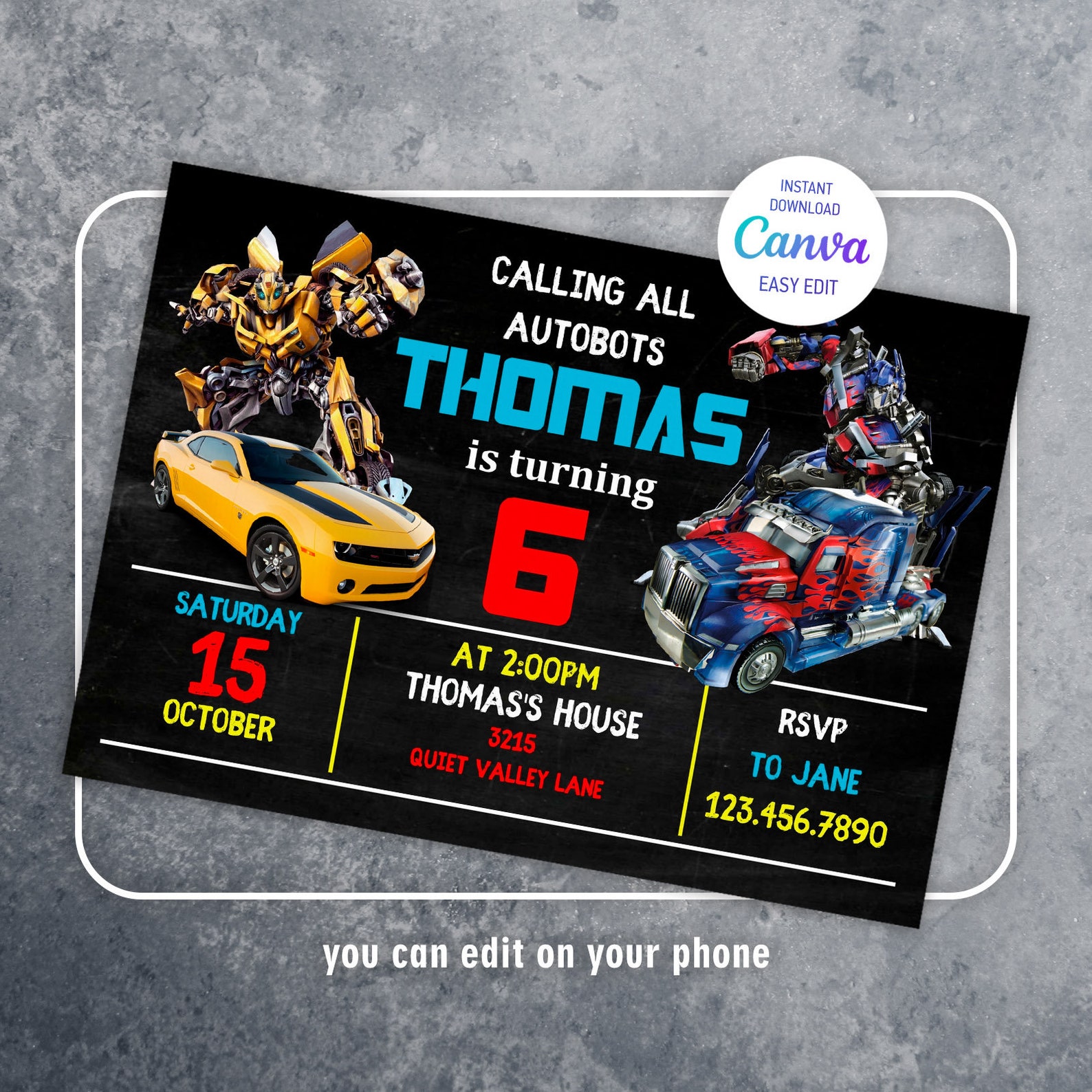 Transformers Party Printable Invite, Rescue Bots Birthday Invitation ...