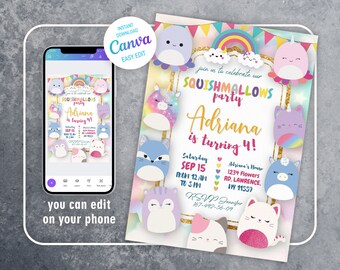 Printable Squish Birthday Invitation, Girl Birthday Invite, Squish ...