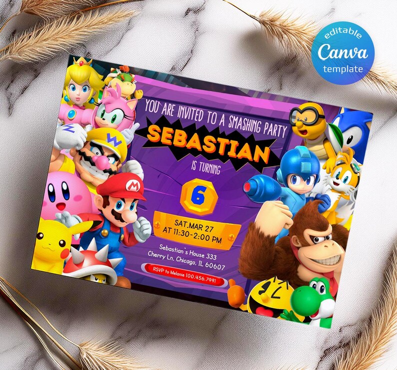 Printable Smash Bros Invitation, Fighting Birthday Invite, Editable ...