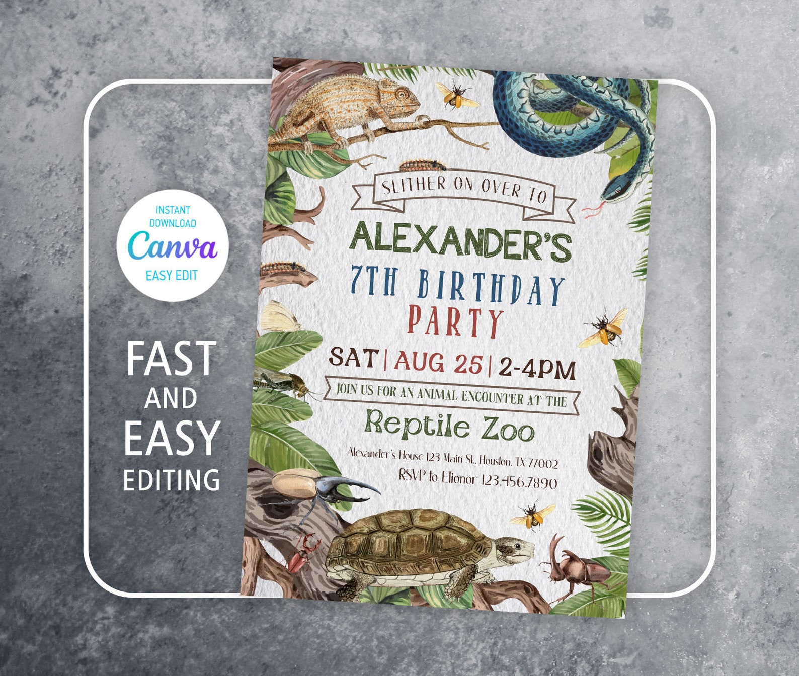 Editable Reptile Invitation, Lizard Invite, Instant Download, Printable ...