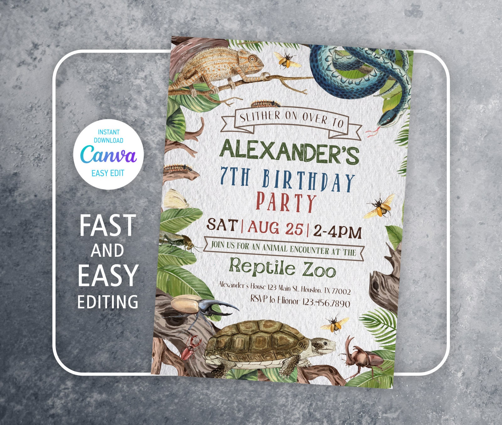 Editable Reptile Invitation, Lizard Invite, Instant Download, Printable ...