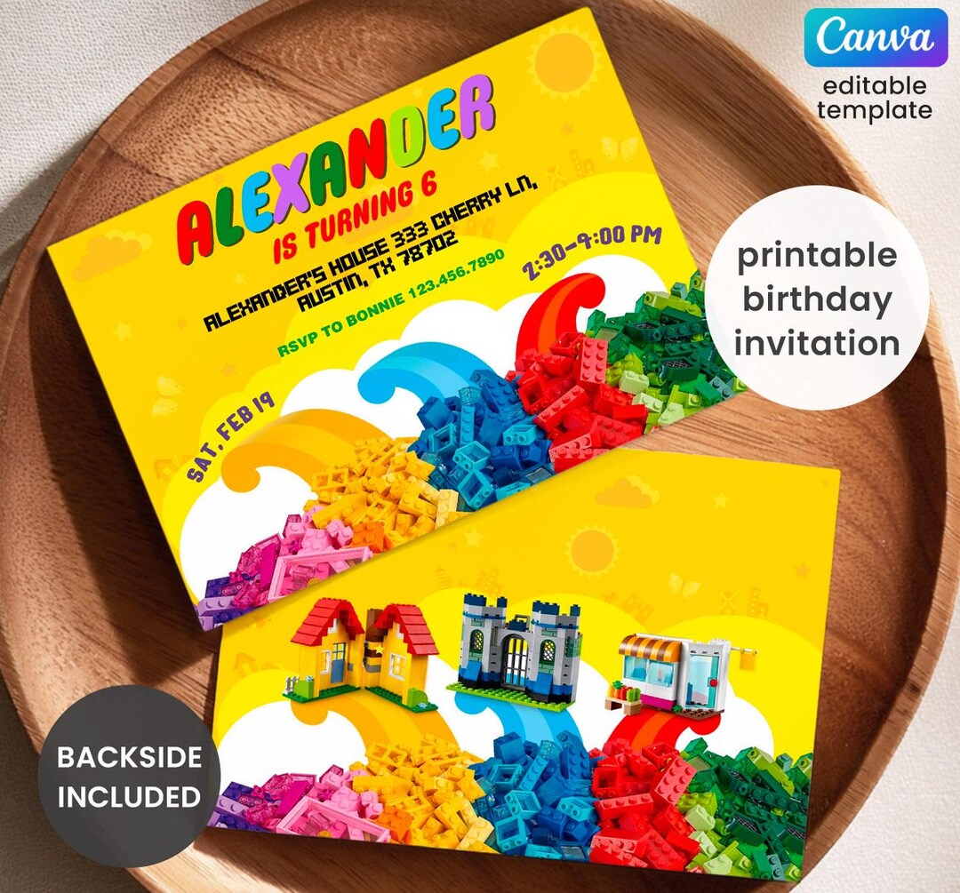 Building Blocks Birthday Invitation Template, Editable Party Invite ...