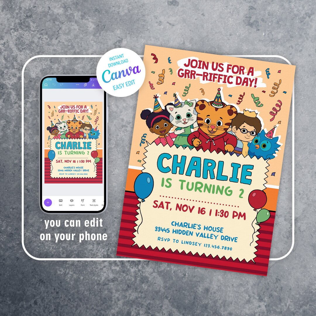 Daniel's Tiger Neighborhood Birthday Invitation, Printable Editable ...