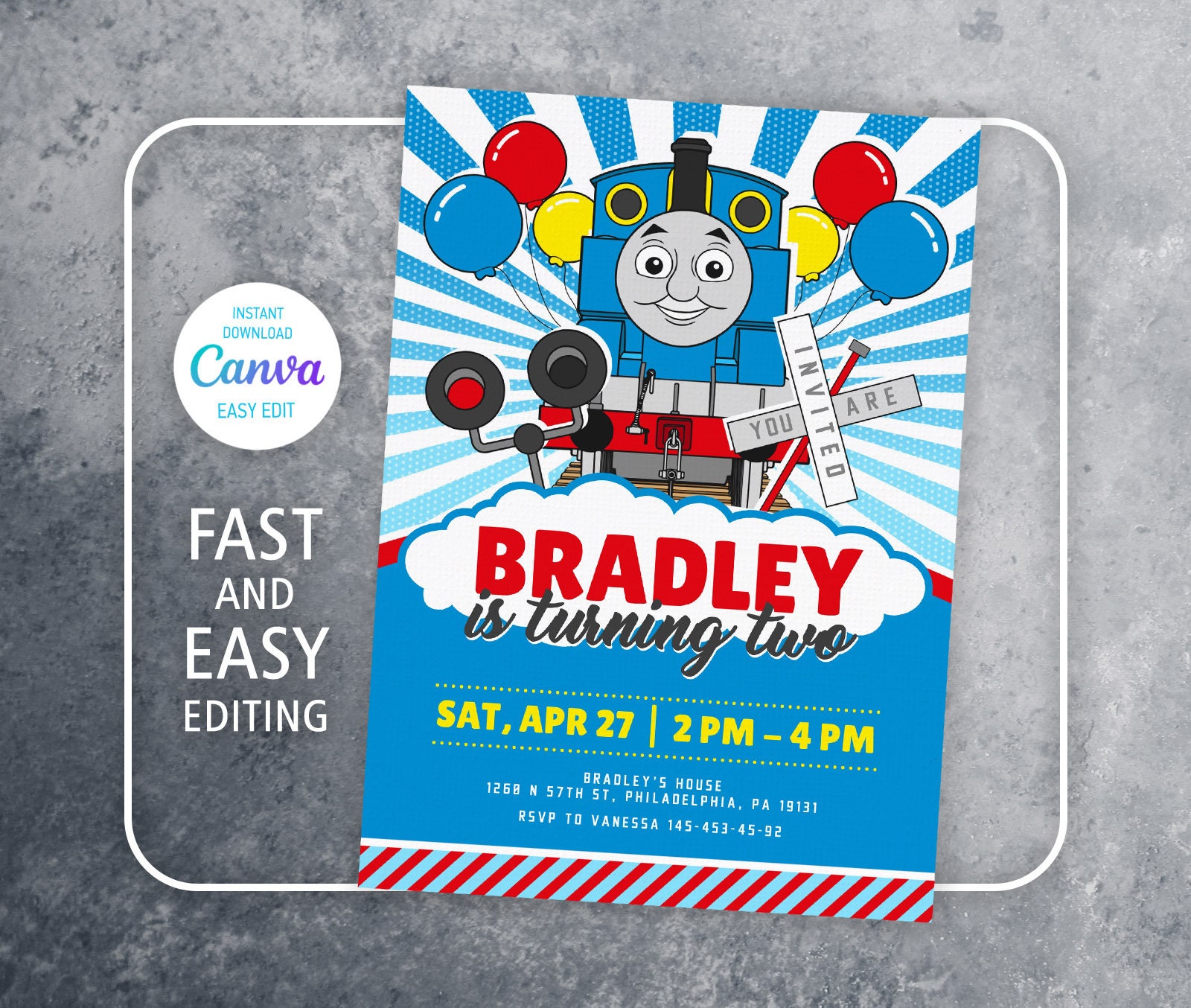 Printable Thomas Train Birthday Invitation, Editable Thomas Party ...