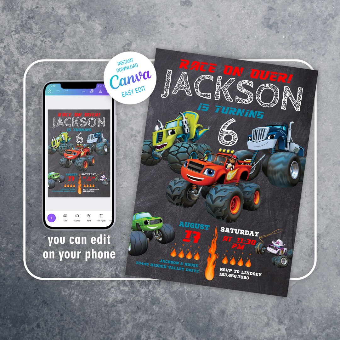 Monster Machines Invitation, Monster Truck Invite Template, Printable ...