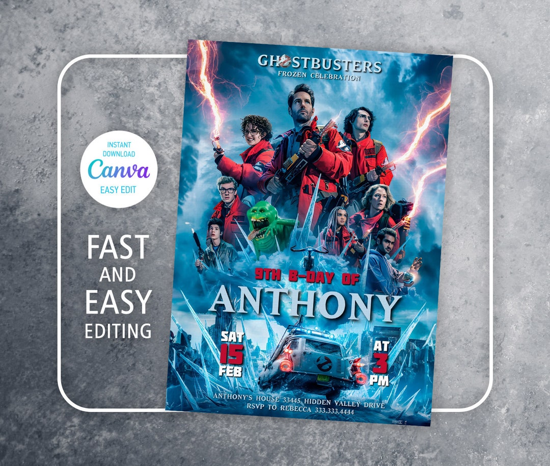 Ghostbusters Birthday Invitation, Printable Editable Invite, Frozen ...