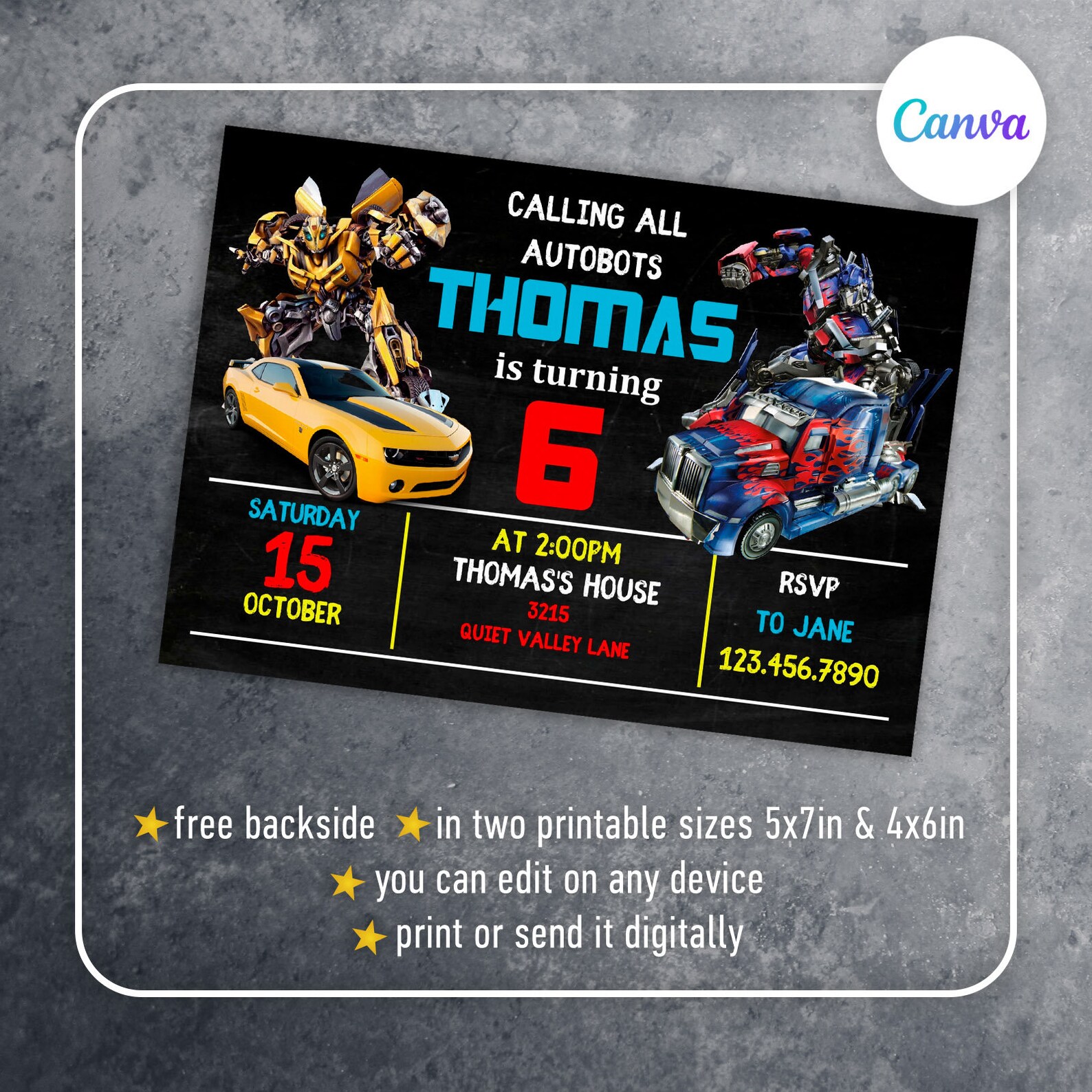 Transformers Party Printable Invite, Rescue Bots Birthday Invitation ...