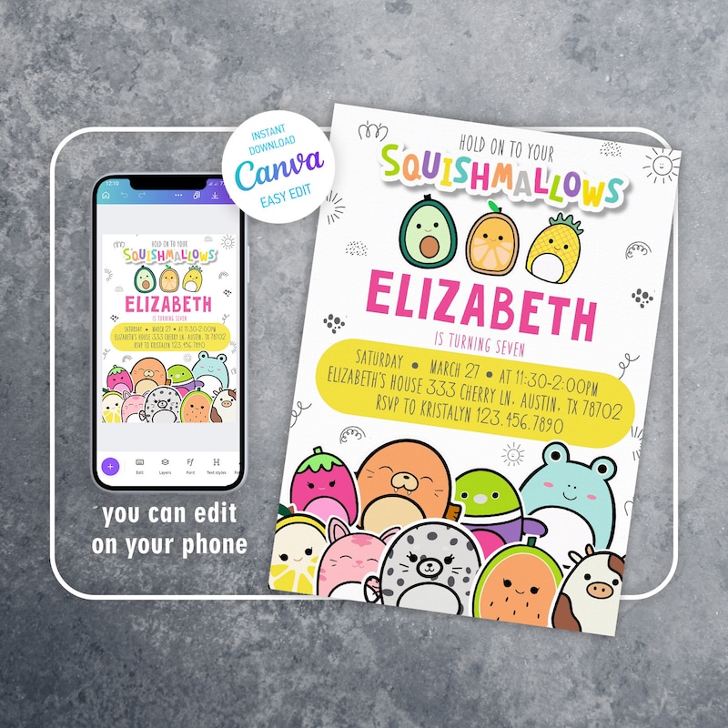 Squishy Party Invitation - Etsy