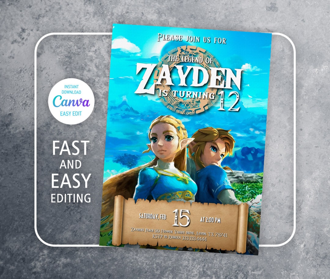 Video Gamer Invite, Legend of Zelda Birthday Invitation, Digital ...