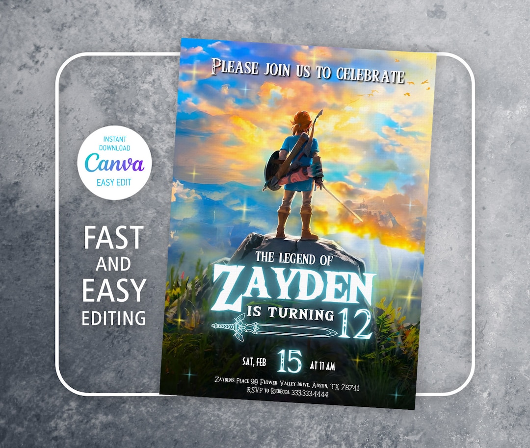 Video Gamer Invite, Legend of Zelda Birthday Invitation, Digital ...
