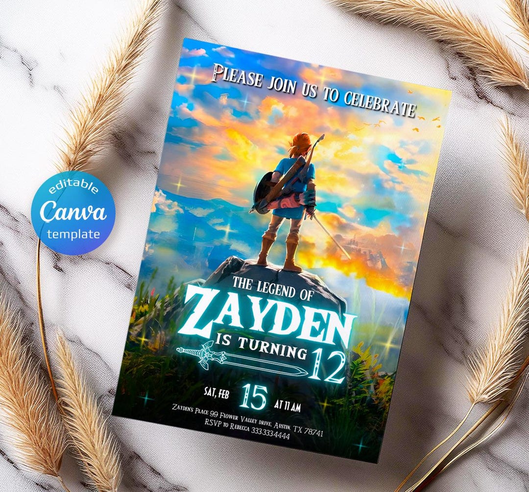 Video Gamer Invite, Legend of Zelda Birthday Invitation, Digital ...