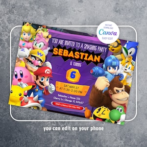 Printable Smash Bros Invitation, Fighting Birthday Invite, Editable ...