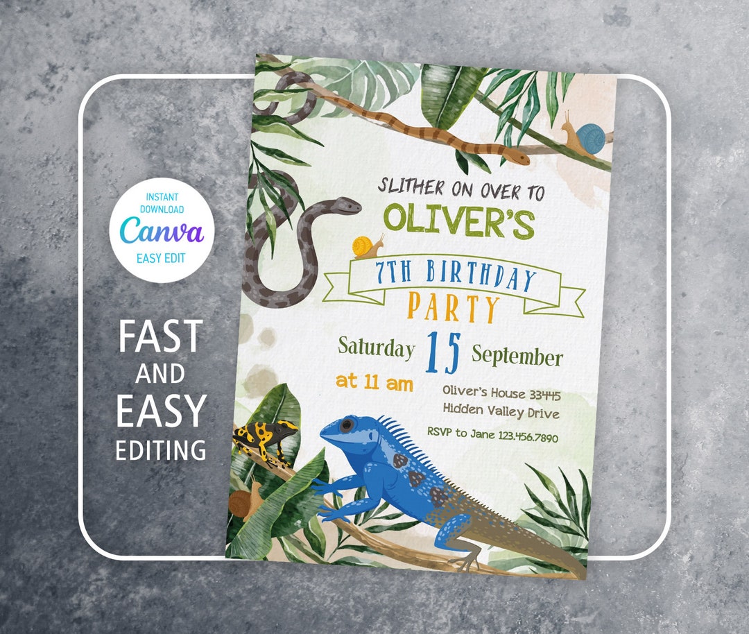 Editable Reptile Invitation, Lizard Invite, Instant Download, Printable ...
