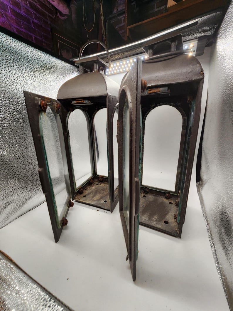 Pair of Vintage Cast Iron Hanging Lanterns Indoor or Outdoor Use With ...