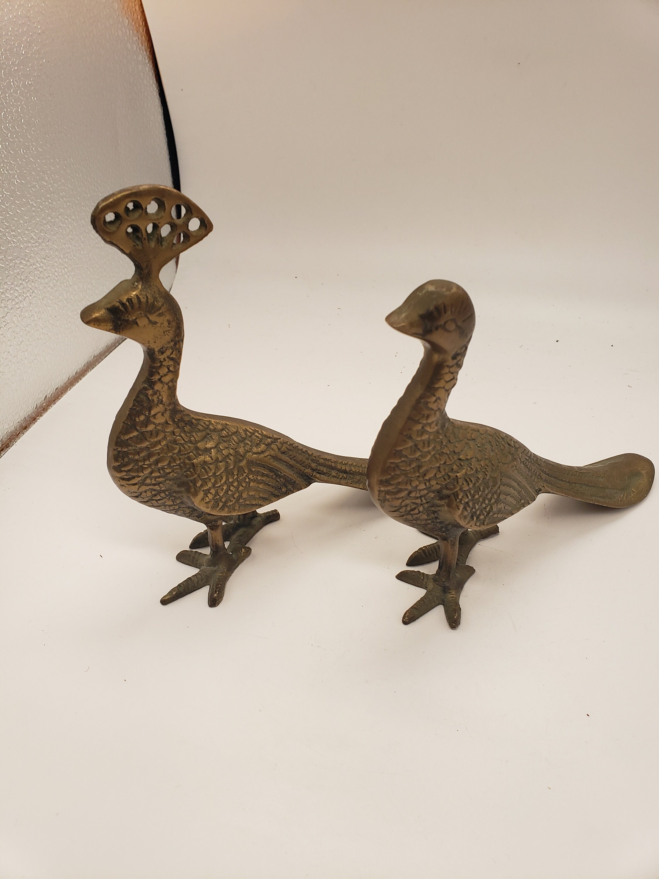 Pair of MCM Brass Peacocks Male and Female Peacocks, 1950s Brass ...