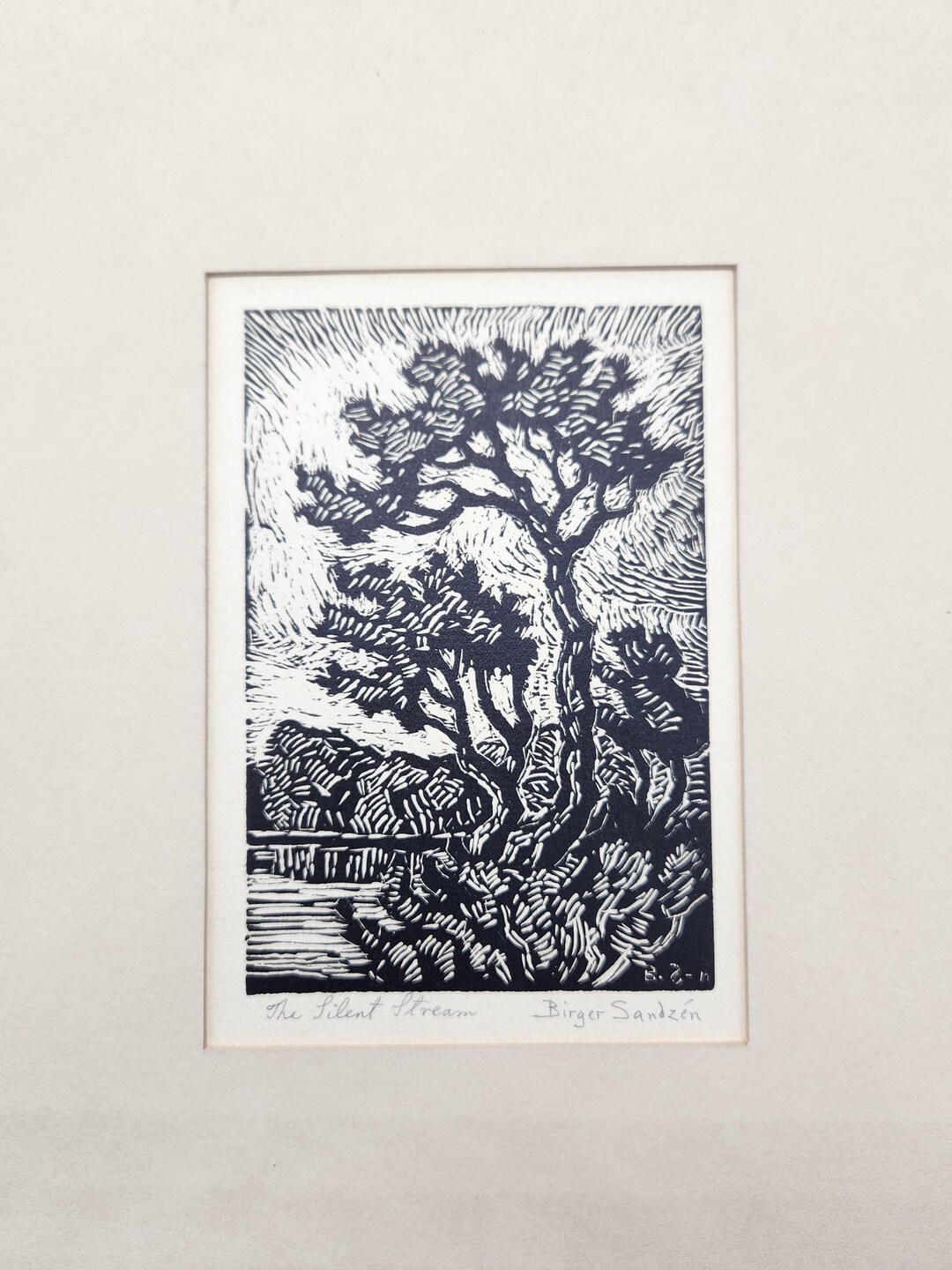 1930 Birger Sandzen Woodcut Print the Silent Stream Pencil Signed by ...
