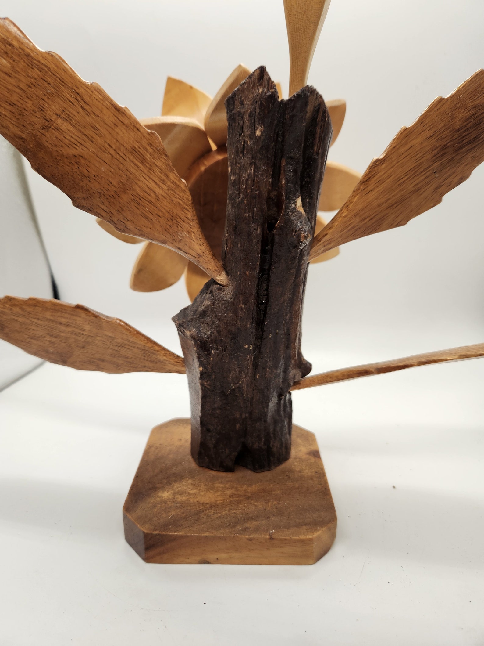 MCM Mid Century Modern Hawaiian Carved Wood Flower Sculpture, Mid ...