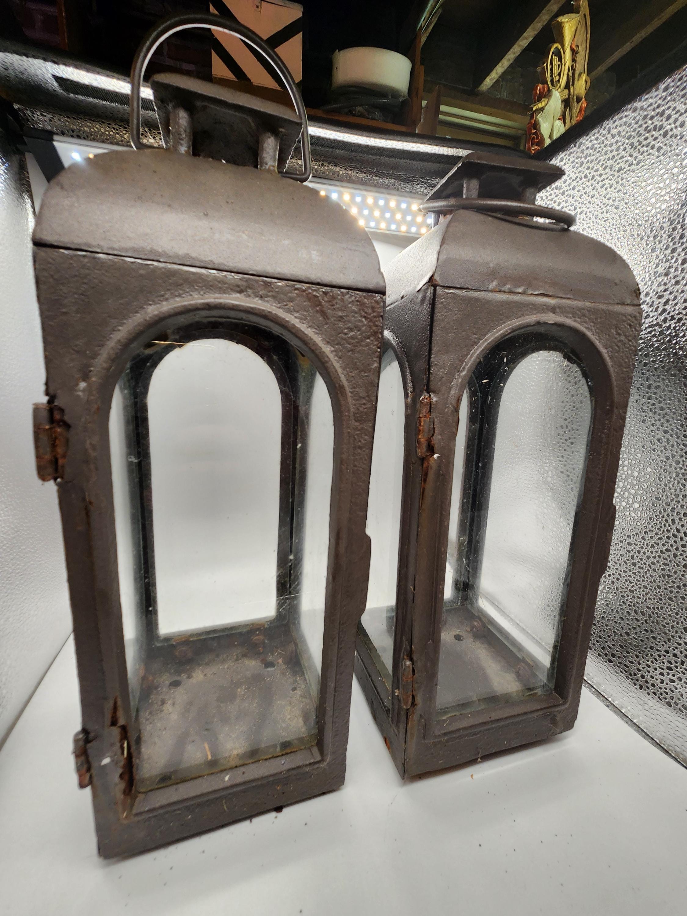 Pair of Vintage Cast Iron Hanging Lanterns Indoor or Outdoor Use With ...