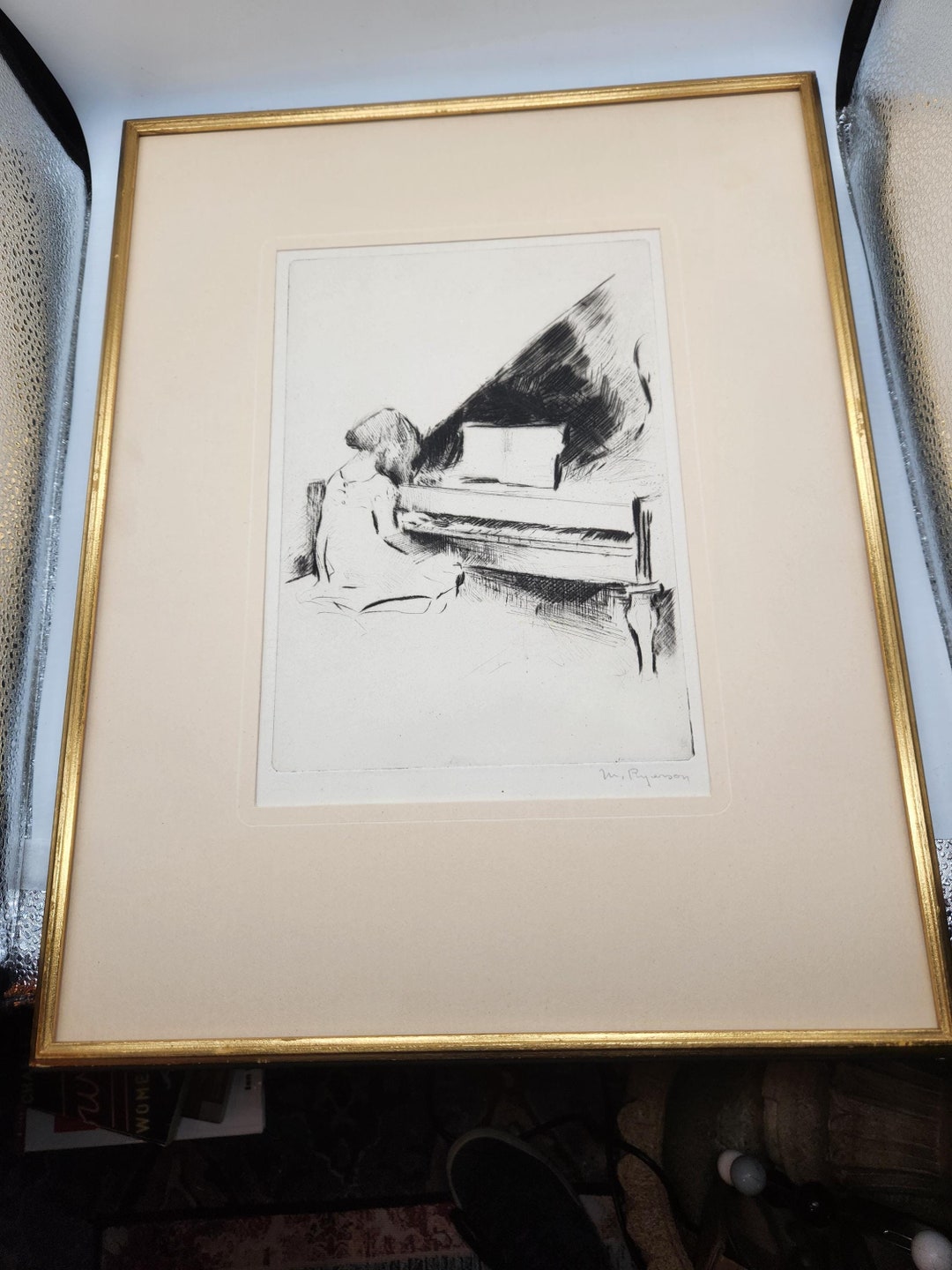 1930s Margery Ryerson Signed Original Etching Girl Playing Piano Framed ...