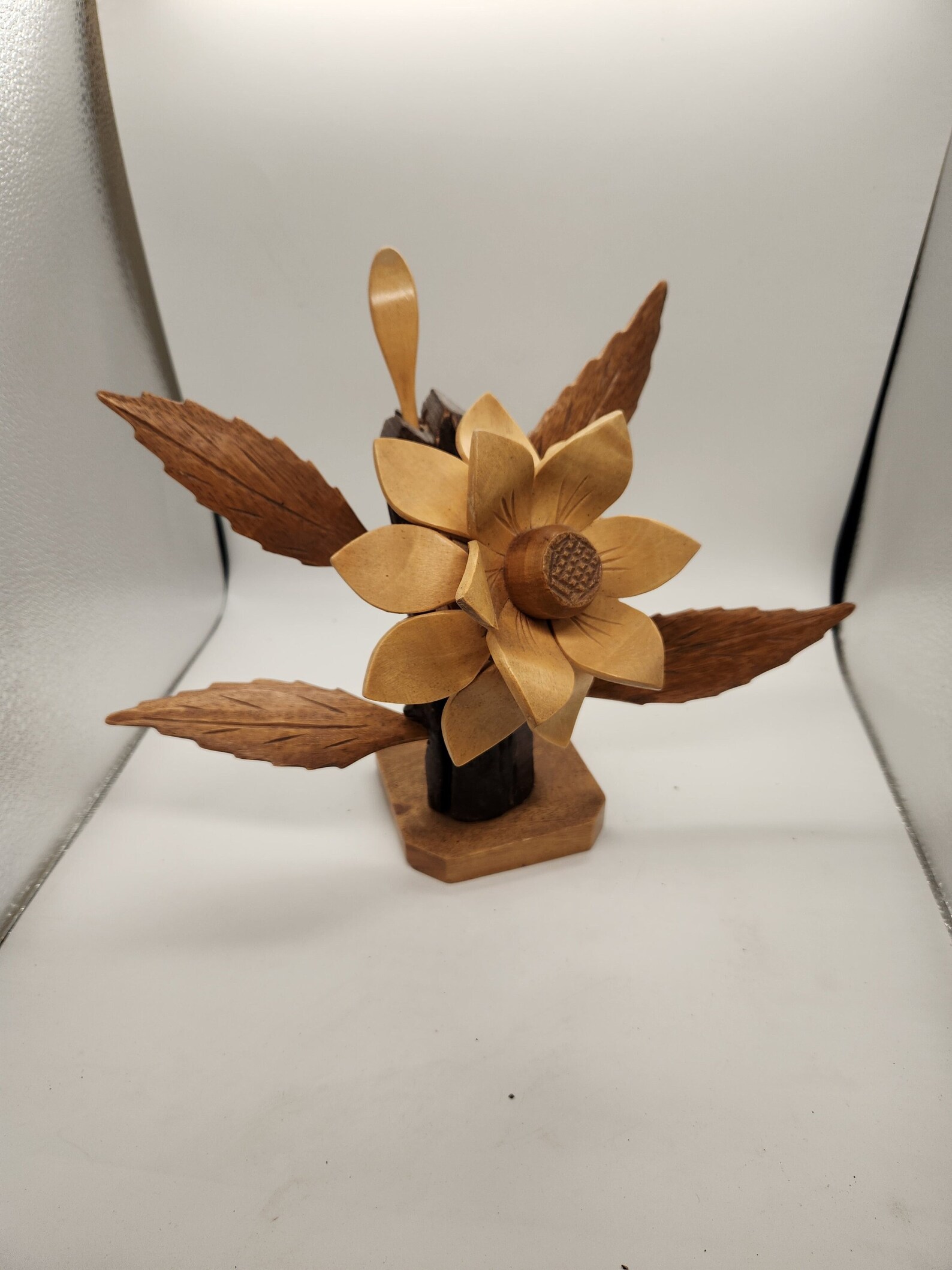 MCM Mid Century Modern Hawaiian Carved Wood Flower Sculpture, Mid ...