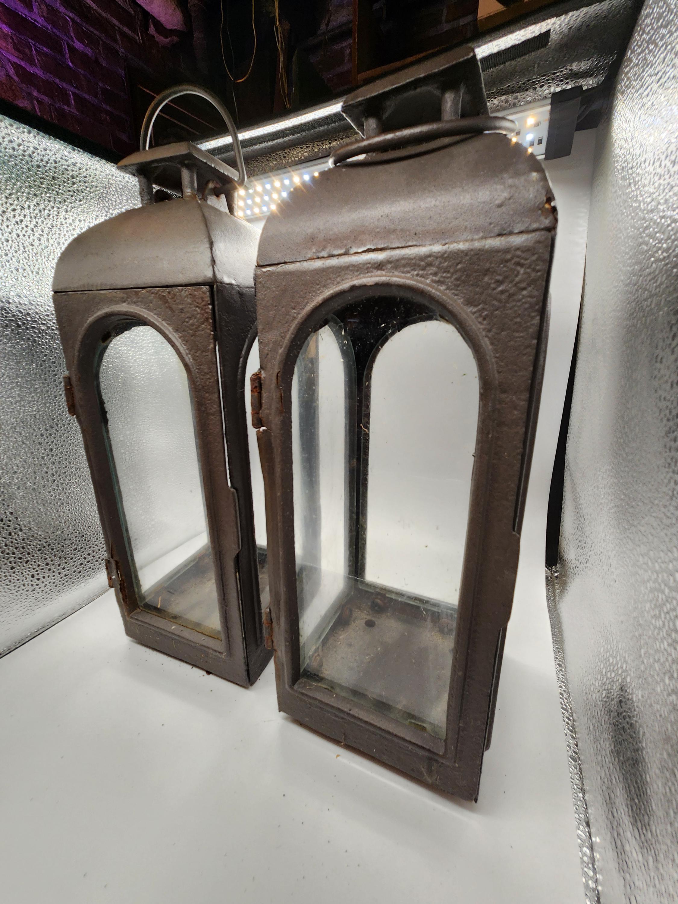 Pair of Vintage Cast Iron Hanging Lanterns Indoor or Outdoor Use With ...