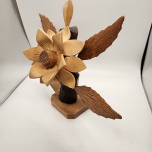 MCM Mid Century Modern Hawaiian Carved Wood Flower Sculpture, Mid ...