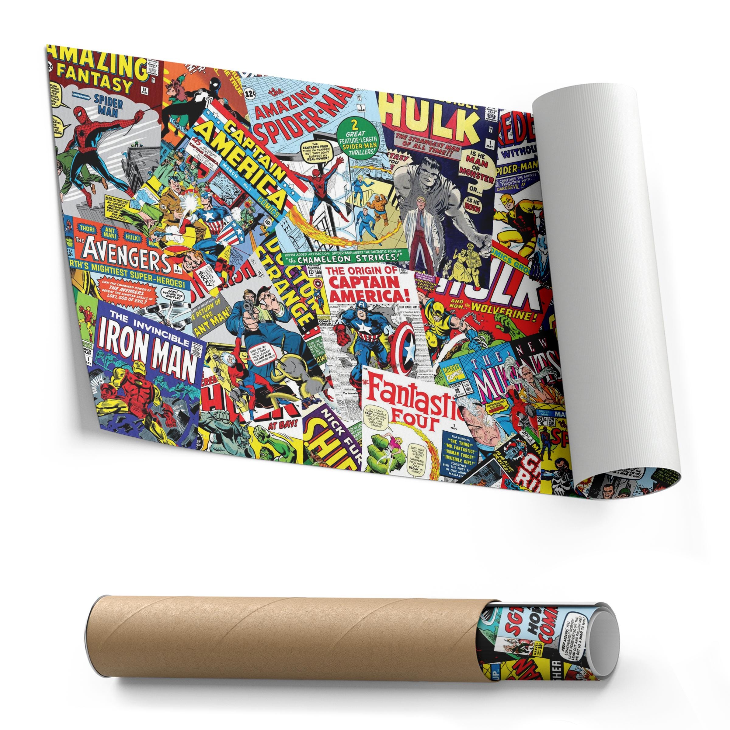 Comic Book History Collage Poster – Vintage Canvas Wall Art – Superhero ...
