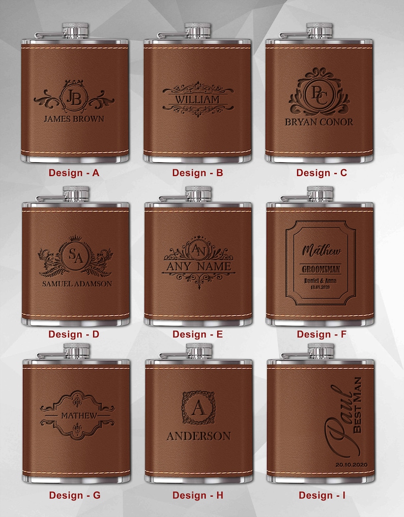 Personalized Leather Flask Gift Set for Men Custom Engraved Wood Box ...