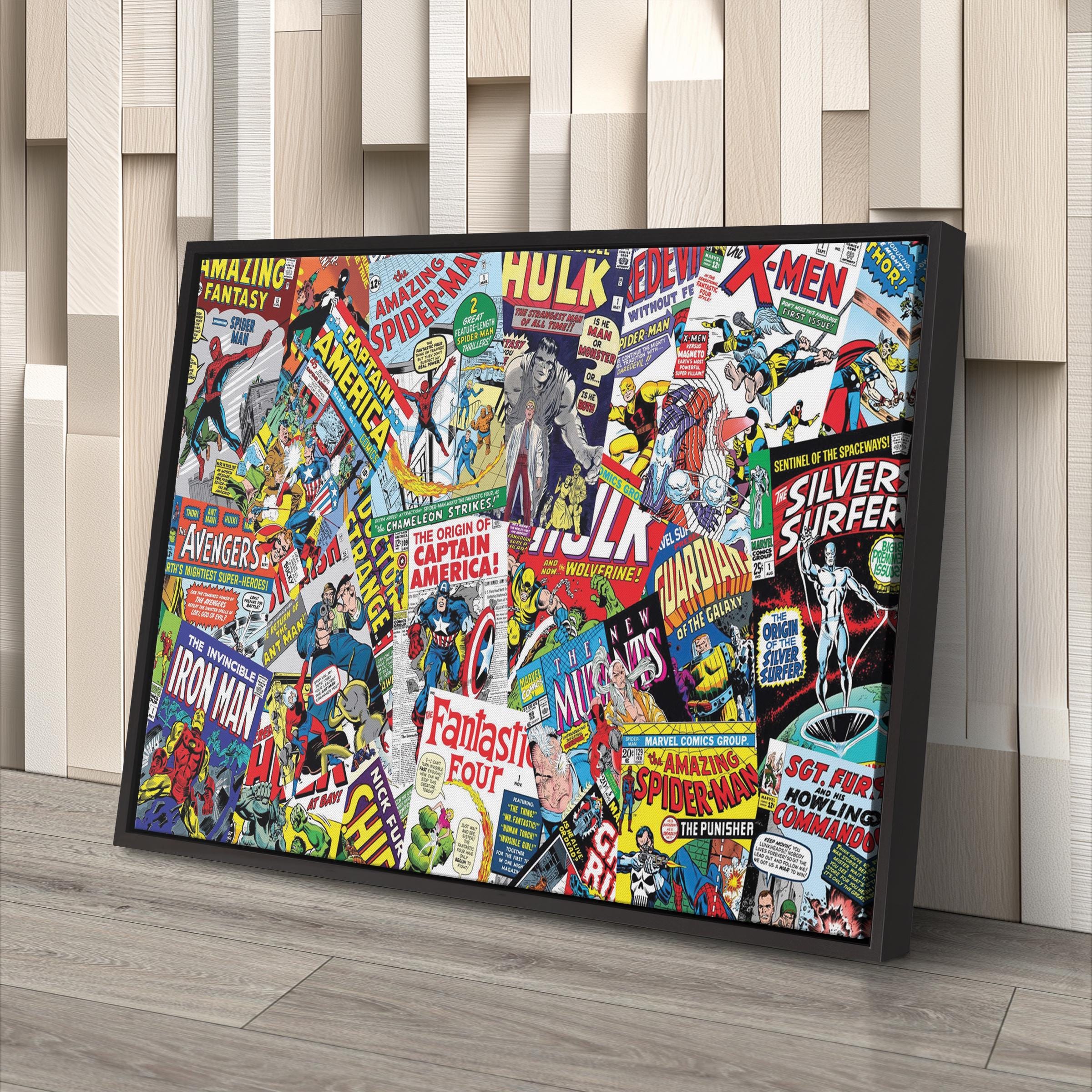 Comic Book History Collage Poster – Vintage Canvas Wall Art – Superhero ...